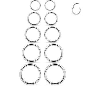 scerring 10pcs 16g stainless steel hinged clicker segment septum nose lip ring hoop nipple cartilage tragus sleeper earrings body piercing jewelry 8mm 10mm 12mm 14mm 16mm silver