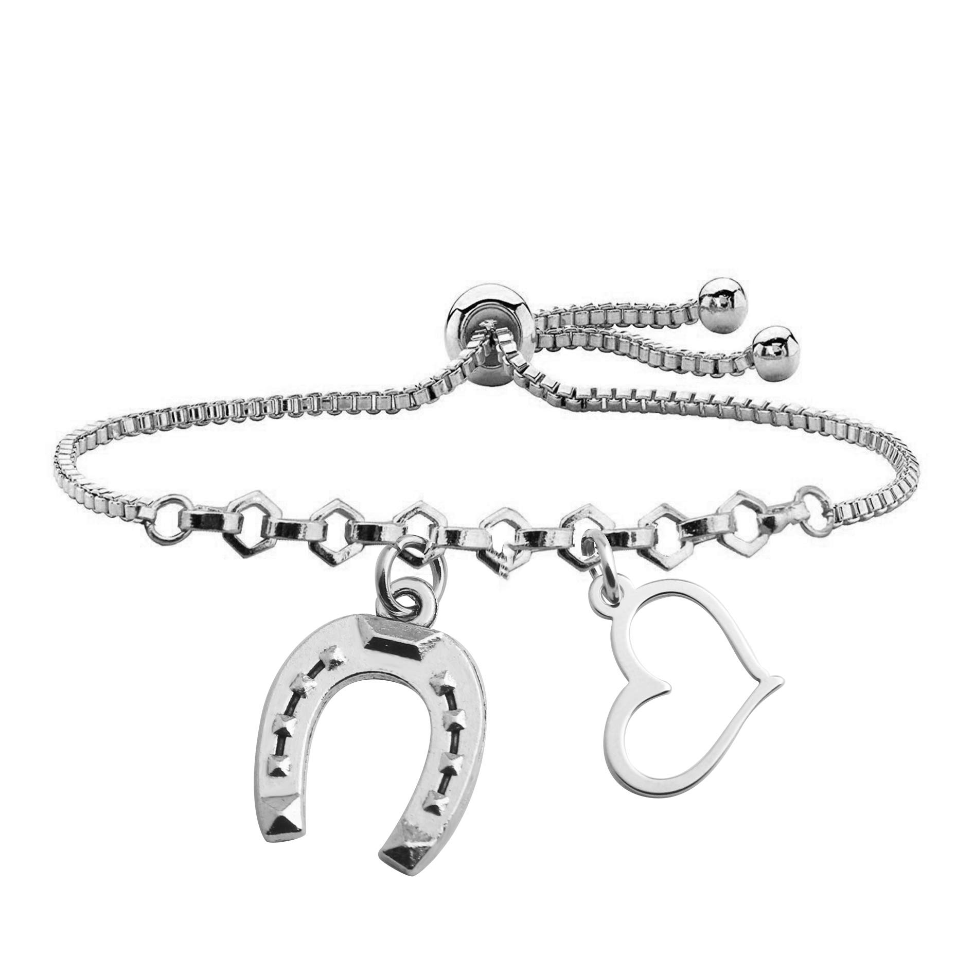 BAUNA Lucky Horseshoe Bracelet Love Heart Pendant Good Luck Horseshoe Charm Adjustable Link Bracelet for Cowgirl Horse Lover Gifts Equestrian Riding Gift (Horseshoes bracelt)