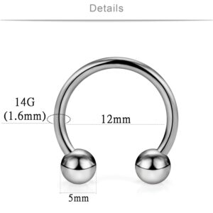 SCERRING 2PCS 14G G23 Titanium Horseshoe Septum Ring Nose Rings Hoop Helix Daith Cartilage Tragus Earrings Nipple Eyebrow Body Piercing Jewelry 12mm