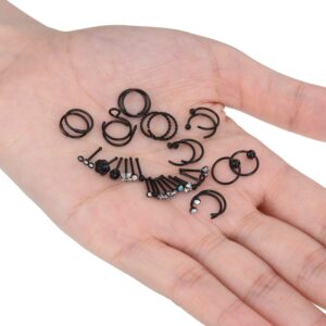 Chinco 32 Pieces C-shaped Nose Ring Bone Stud Hoop Tragus Nose Studs Bone Curved Hoop Tragus Cartilage Hoop Piercing (Black)