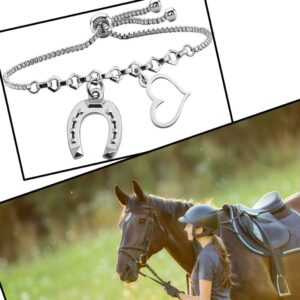 BAUNA Lucky Horseshoe Bracelet Love Heart Pendant Good Luck Horseshoe Charm Adjustable Link Bracelet for Cowgirl Horse Lover Gifts Equestrian Riding Gift (Horseshoes bracelt)