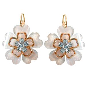 navachi 18k gold plated white crystal acetate blooming flowers az2414e leverback earrings