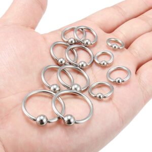 SCERRING 12PCS 12G Stainless Steel Captive Bead Ring Nose Rings Hoop Helix Daith Cartilage Tragus Earrings Nipple Eyebrow PA Body Piercing 8mm 10mm 12mm 14mm 16mm 19mm Silver