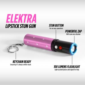 Lipstick Stun Gun for Women - Guard Dog Security Elektra Stun Gun for Self Defense, Maximum Voltage, 100 Lumen Flashlight with Keychain and Wall Charger (Pink)