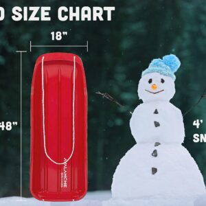 Avalanche Brands | Classic 48" Downhill Toboggan Snow Sled | Red | Fit for 2 Riders