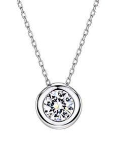 mints s925 white gold plated 1.00 ct (d color, vvs clarity) diamond cz bezel-set solitaire sterling silver pendant necklace 16" - 18"