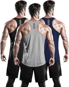 drskin men's 3 pack dry fit y-back muscle tank tops mesh sleeveless gym bodybuilding training athletic workout cool shirts (btf-me-ta-(b,n,g), xl)