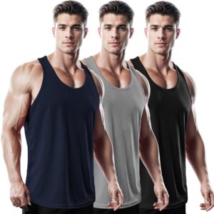 DRSKIN Men's 3 Pack Dry Fit Y-Back Muscle Tank Tops Mesh Sleeveless Gym Bodybuilding Training Athletic Workout Cool Shirts (BTF-ME-TA-(B,N,G), XL)