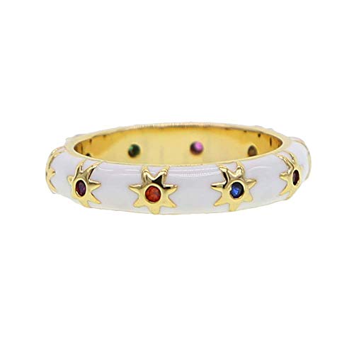 ATJMLADYJEWELRY Gold Plated Rainbow Star White Enamel Stack Stacking Engagement Band Ring for Women (8)