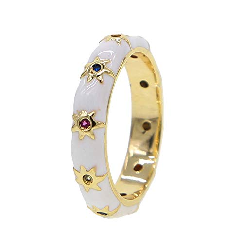 ATJMLADYJEWELRY Gold Plated Rainbow Star White Enamel Stack Stacking Engagement Band Ring for Women (8)