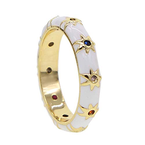 ATJMLADYJEWELRY Gold Plated Rainbow Star White Enamel Stack Stacking Engagement Band Ring for Women (8)