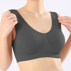 KINYAOYAO Women's 3-Pack Seamless Post-Surgery Bra Sports Bra with Removable Pads Black White Grey