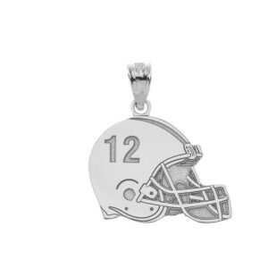 fine .925 sterling silver football helmet pendant - choice of number (front) & name (back)