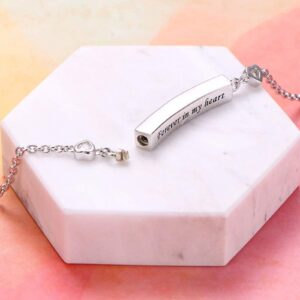 DAOCHONG Sterling Silver Forever in My Heart CZ Cremation urn Locket Memorial Ashes Holder Bangle Urn Keepsake Bracelet 7+2"