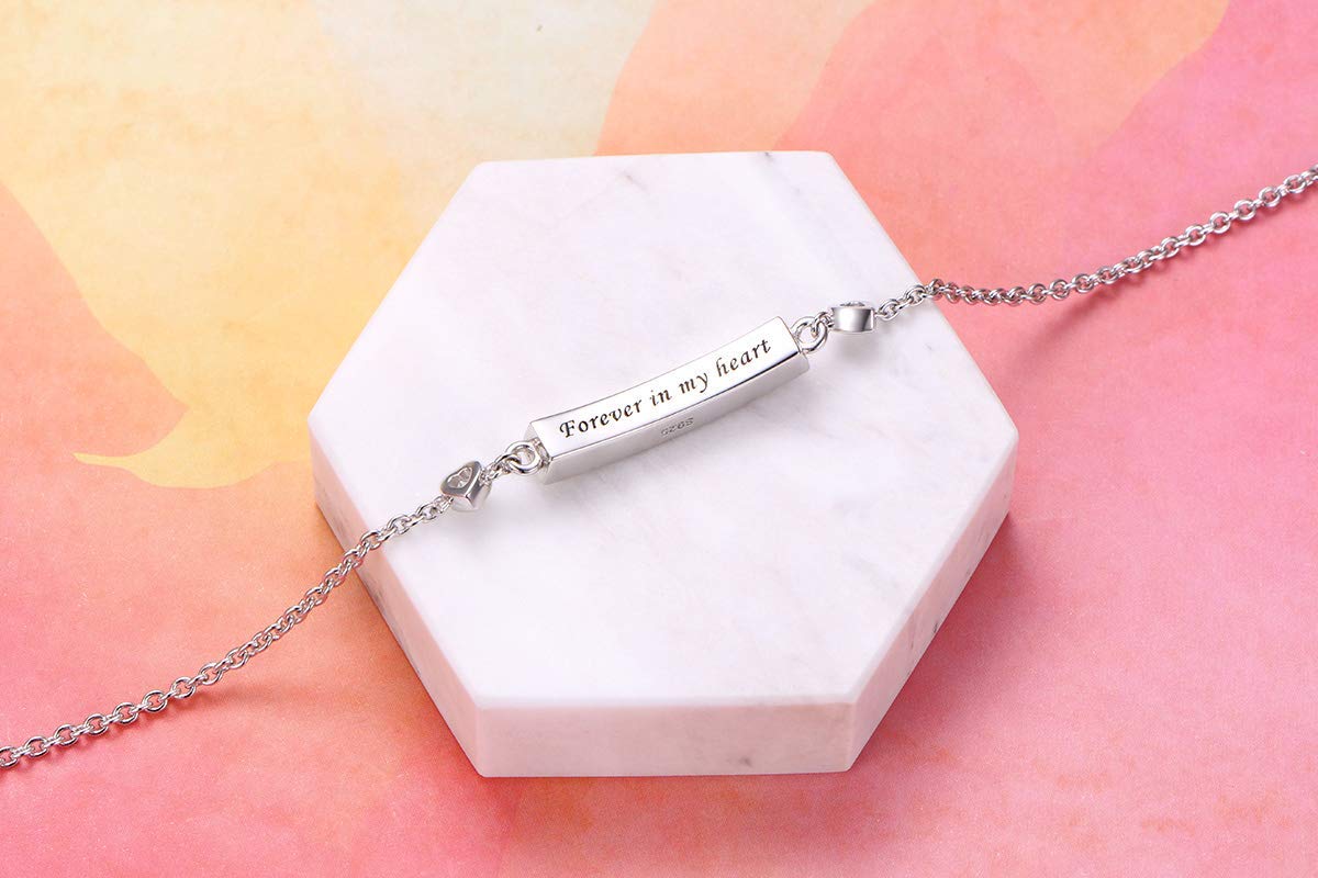 DAOCHONG Sterling Silver Forever in My Heart CZ Cremation urn Locket Memorial Ashes Holder Bangle Urn Keepsake Bracelet 7+2"