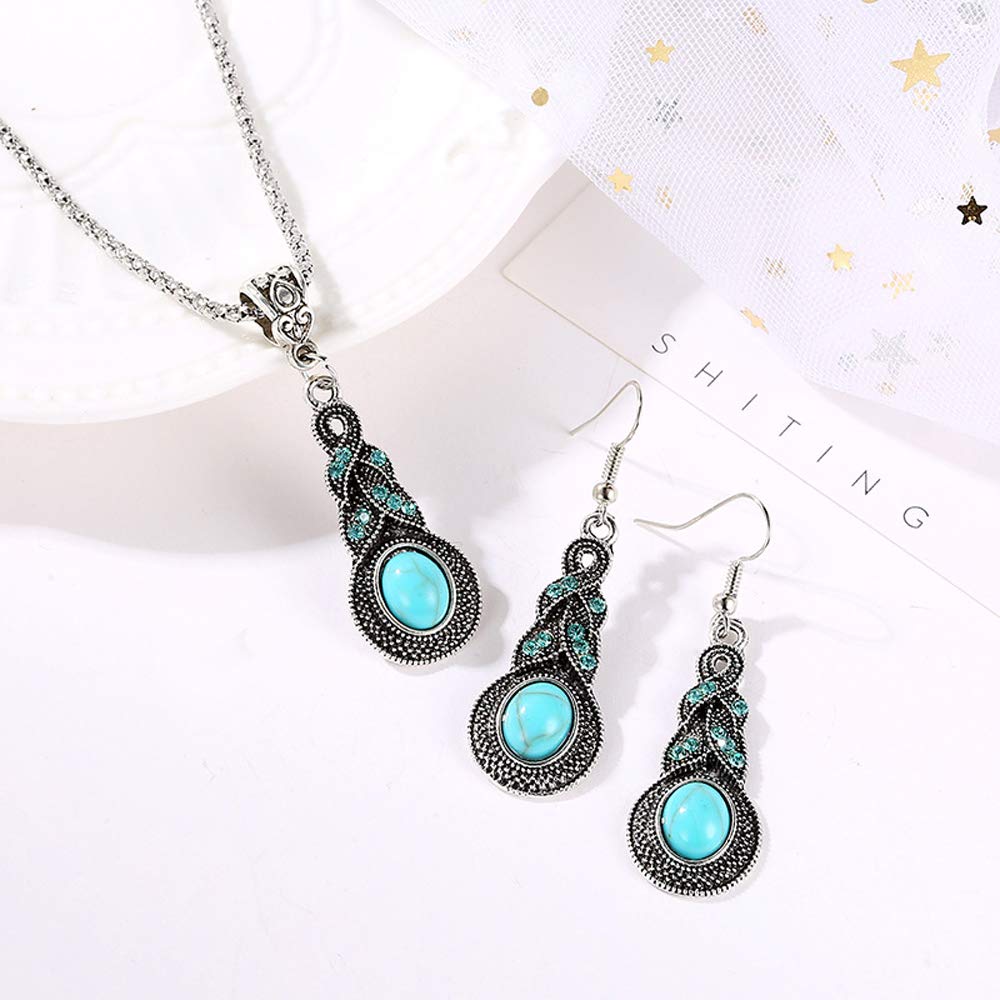 Western Jewelry For Women Green Earrings Irish Dangle Drop Shaped Boho Turquoise Emerald Necklace and Earrings set St. Patrick's Day