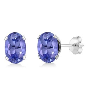 gem stone king 925 sterling silver tanzanite stud earrings for women (1.00 cttw, gemstone birthstone, 6x4mm oval shape)