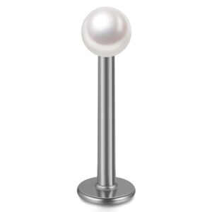 FM FM42 Stainless Steel 3mm Diameter Simulated White Pearl 16G 6/8/10mm Height Labret Monroe Stud (Pack of 6)