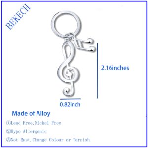 BEKECH Music Jewelry Music Themed Music Clef Pendant Music Note Charm Keychain Musical Jewelry Gift for Musician Music Teacher Music Lover (silver)