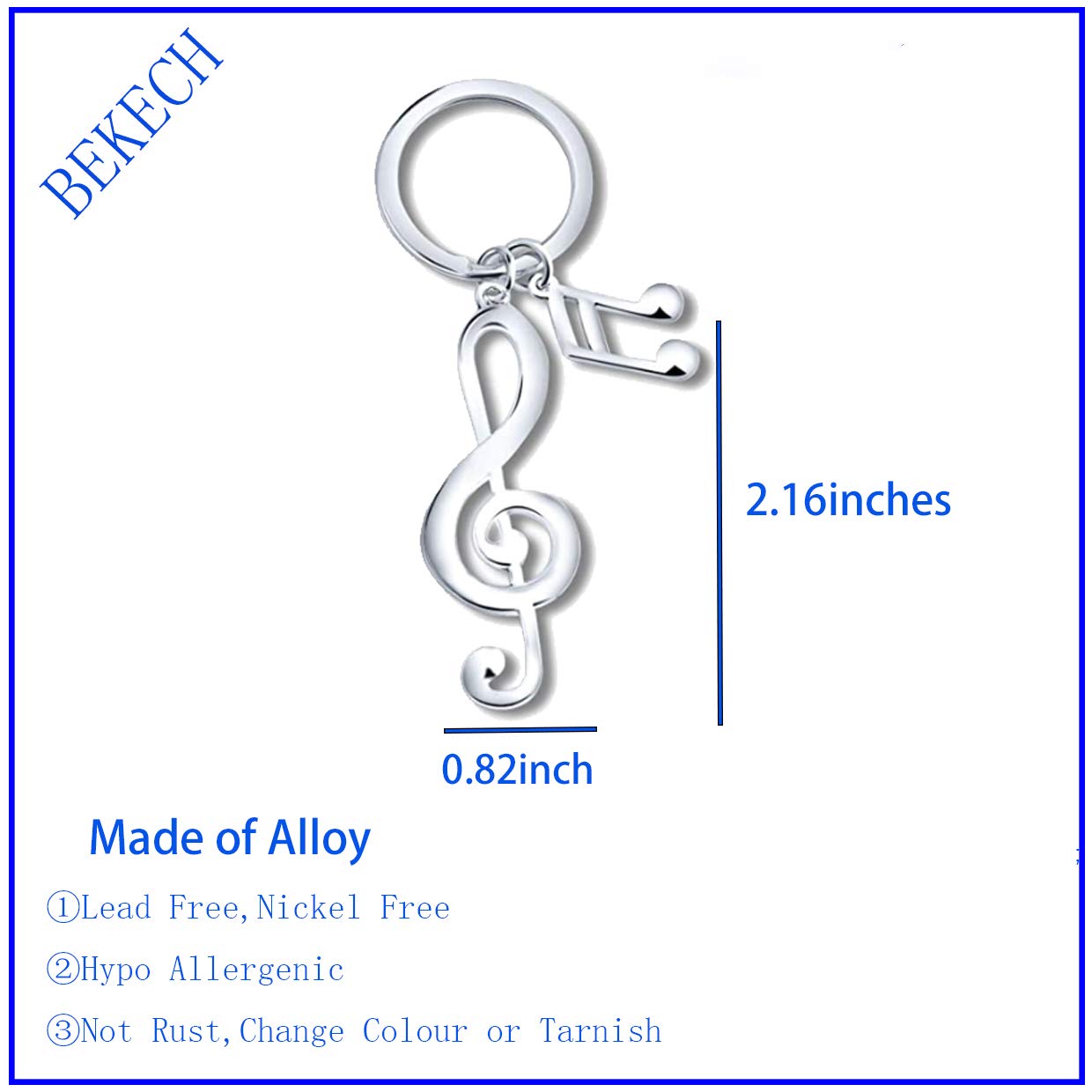 BEKECH Music Jewelry Music Themed Music Clef Pendant Music Note Charm Keychain Musical Jewelry Gift for Musician Music Teacher Music Lover (silver)