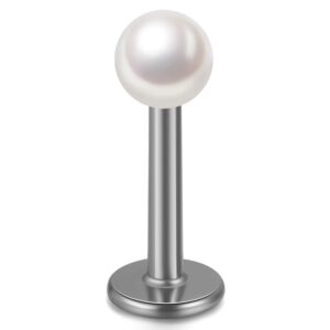 FM FM42 Stainless Steel 3mm Diameter Simulated White Pearl 16G 6/8/10mm Height Labret Monroe Stud (Pack of 6)