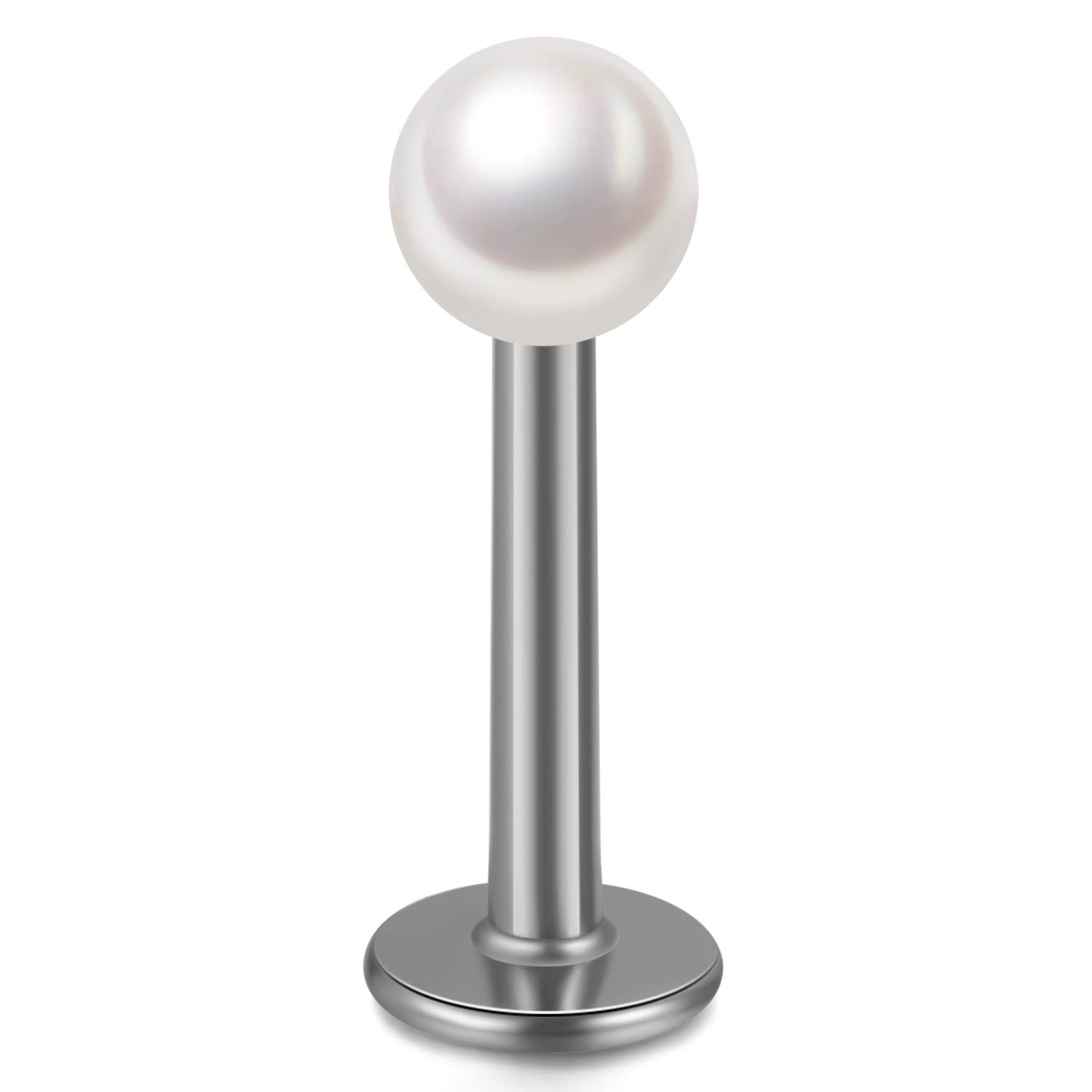 FM FM42 Stainless Steel 3mm Diameter Simulated White Pearl 16G 6/8/10mm Height Labret Monroe Stud (Pack of 6)