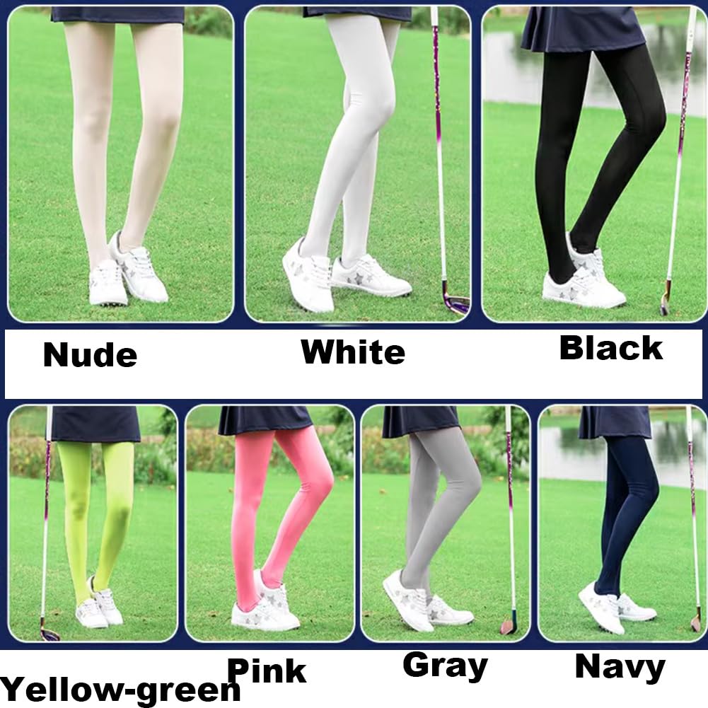 Sun Protection Golf Pants Cool Ice Silk Stocking Sport Leggings-Skin Color/Size L