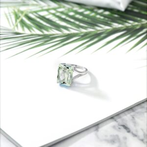 Gem Stone King 6.60 Cttw Green Prasiolite Ring For Women In 925 Sterling Silver | 14X10MM Emerald Checkerboard Cut | Available in size 5, 6, 7, 8, 9