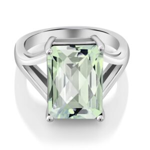 Gem Stone King 6.60 Cttw Green Prasiolite Ring For Women In 925 Sterling Silver | 14X10MM Emerald Checkerboard Cut | Available in size 5, 6, 7, 8, 9