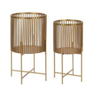 kate and laurel paynter modern 2-piece metal floor planter set with foldable stand, gold