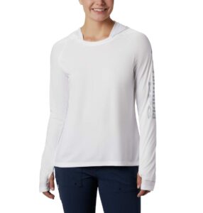 columbia women's tidal tee hoodie, white/cirrus grey logo, medium