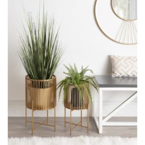 Kate and Laurel Paynter Modern 2-Piece Metal Floor Planter Set with Foldable Stand, Gold