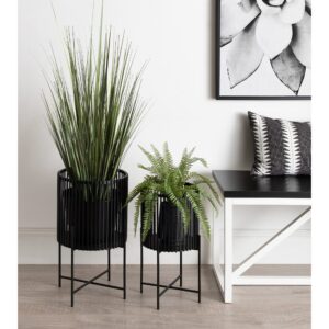 Kate and Laurel Paynter Modern 2-Piece Metal Floor Planter Set with Foldable Stand, Gold