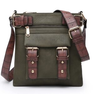 dasein top belted crossbody bags for women soft leather messenger bag shoulder bag travel purse (large size-army green)