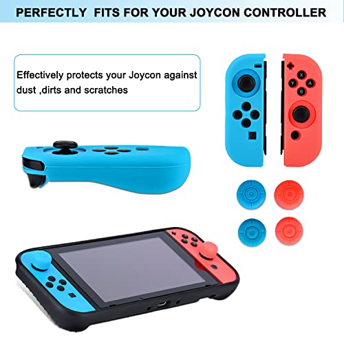 Switch Accessories Kit, innoAura 11 in 1 Accessories Kit with Carrying Case, Game Card Slot Holder, TPU Cover, J-con Covers, Thumb Caps, Tempered Glass Screen Protectors for NS Switch