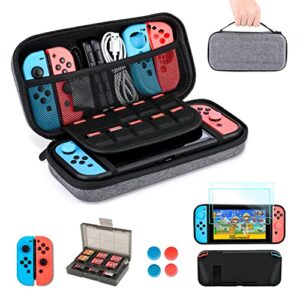 switch accessories kit, innoaura 11 in 1 accessories kit with carrying case, game card slot holder, tpu cover, j-con covers, thumb caps, tempered glass screen protectors for ns switch