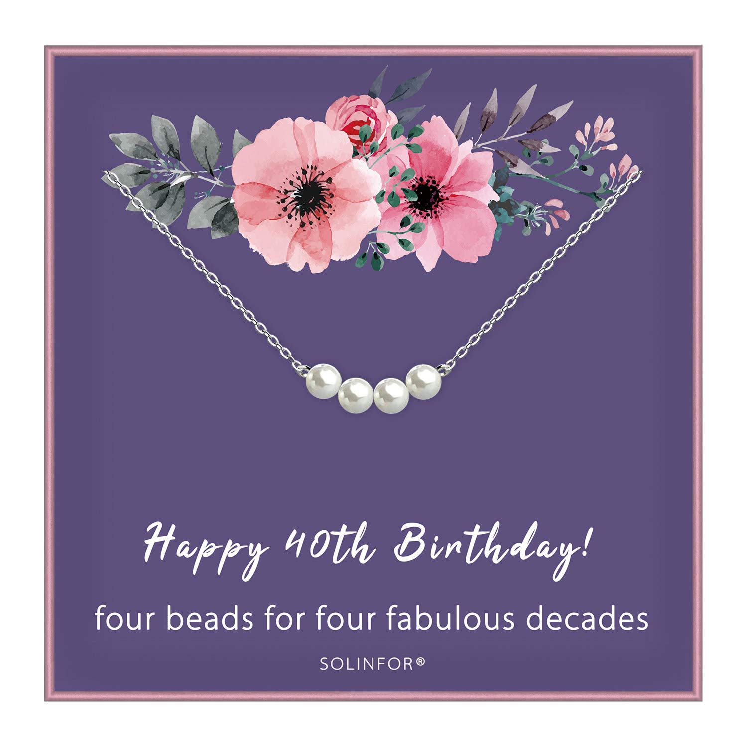 SOLINFOR 40th Birthday Gifts for Women - Sterling Silver Necklace - Four Pearls for Her 4 Decade - 40 Years Old Jewelry Gift Idea