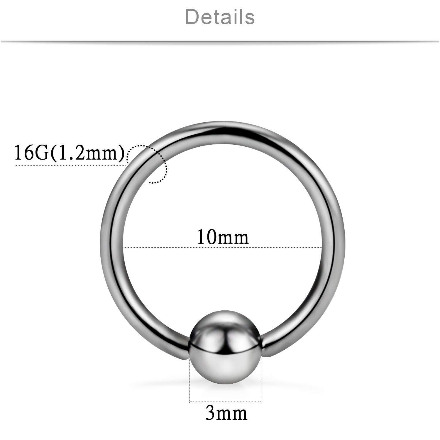 SCERRING 2PCS 16G G23 Titanium Captive Bead Ring Nose Rings Hoop Helix Daith Cartilage Tragus Earrings Eyebrow Body Piercing 10mm