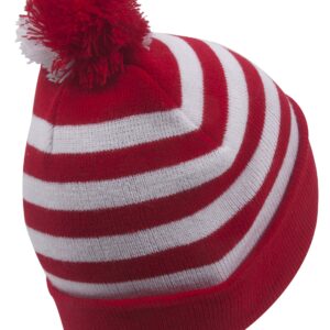 TOP HEADWEAR Striped Long Beanie w/Pom Red White Hat