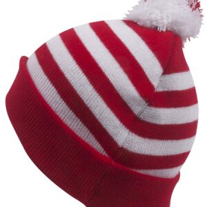 TOP HEADWEAR Striped Long Beanie w/Pom Red White Hat