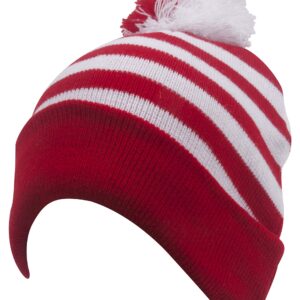 TOP HEADWEAR Striped Long Beanie w/Pom Red White Hat