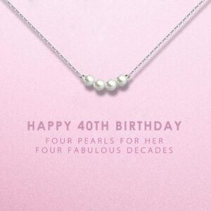 SOLINFOR 40th Birthday Gifts for Women - Sterling Silver Necklace - Four Pearls for Her 4 Decade - 40 Years Old Jewelry Gift Idea