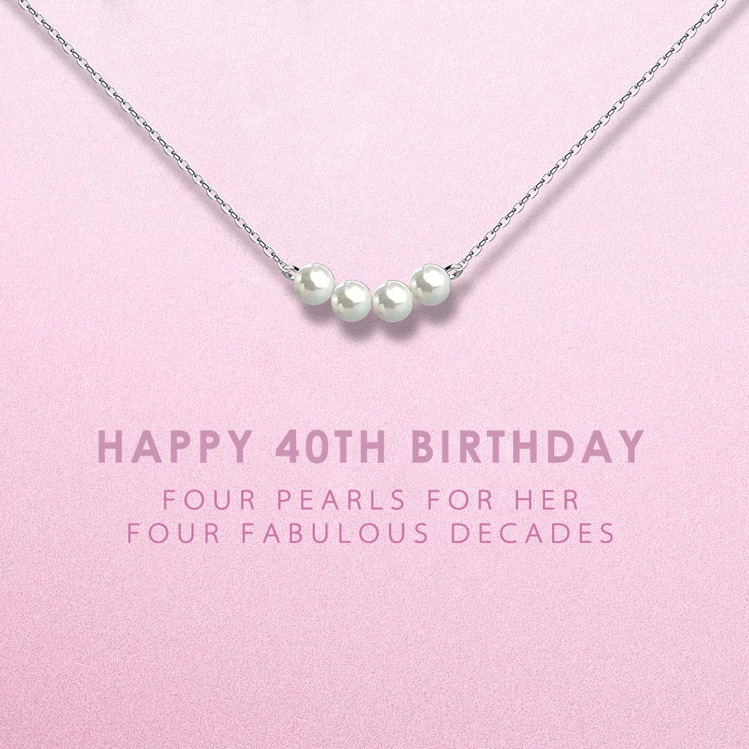 SOLINFOR 40th Birthday Gifts for Women - Sterling Silver Necklace - Four Pearls for Her 4 Decade - 40 Years Old Jewelry Gift Idea