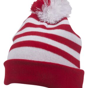 TOP HEADWEAR Striped Long Beanie w/Pom Red White Hat