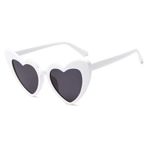 juslink heart shaped sunglasses for women, cat eye mod style retro kurt cobain glasses(white)