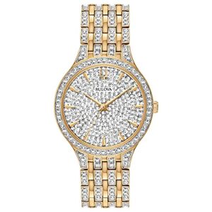 bulova men's crystal phantom gold tone 3-hand quartz stainless steel style: 98a229