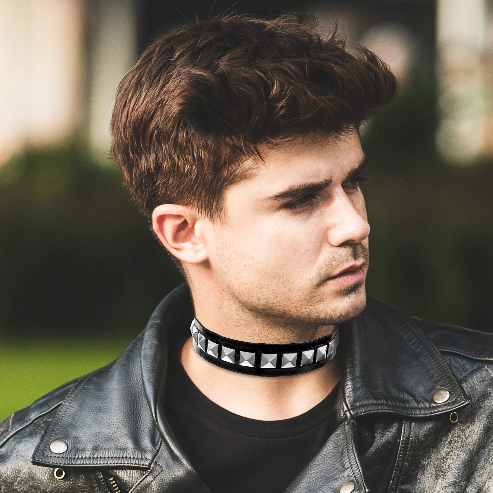 Skeleteen Biker Leather Studded Choker - Gothic Punk Rock N Roll Jewelry Accessories Leather and Metal Collar Costume Necklace