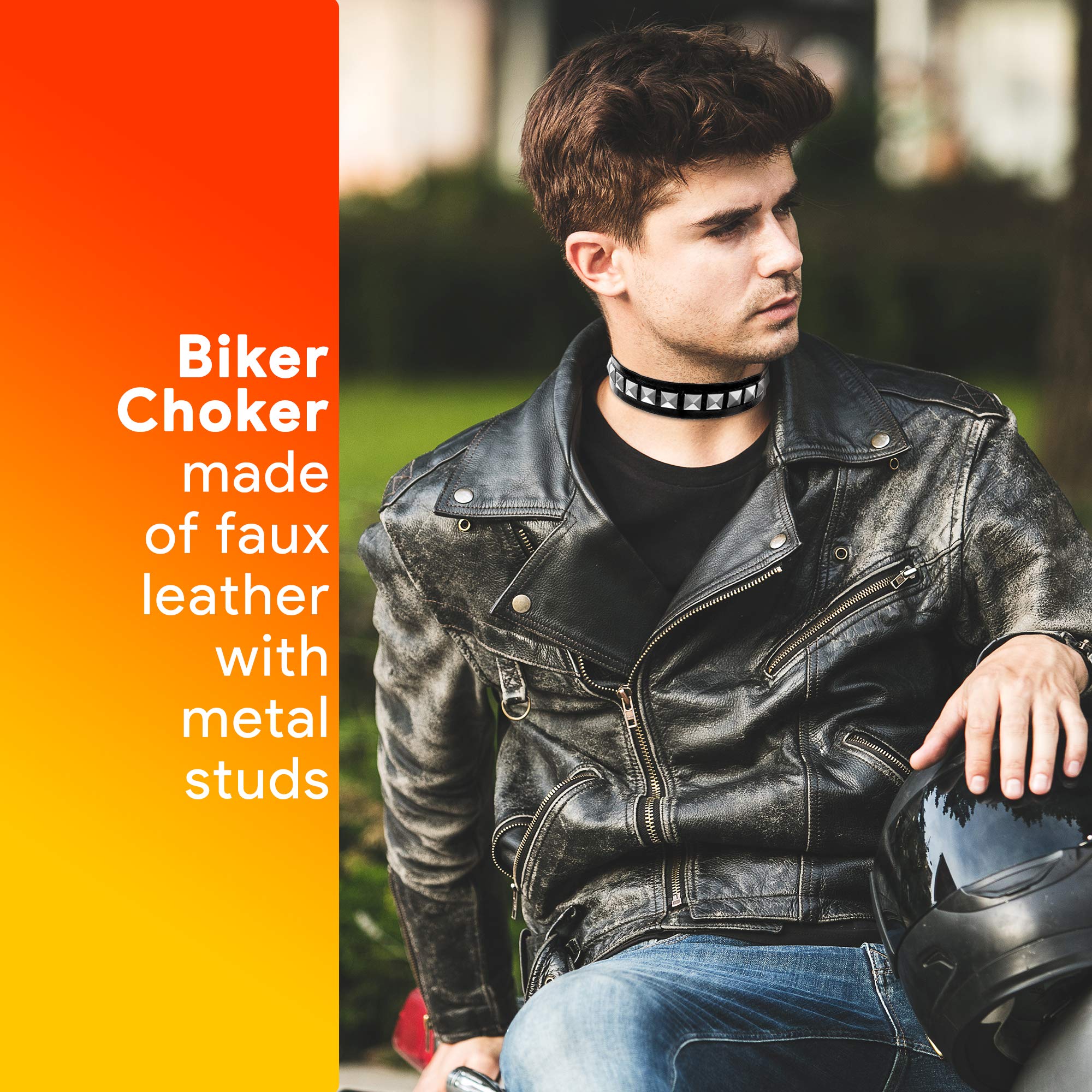 Skeleteen Biker Leather Studded Choker - Gothic Punk Rock N Roll Jewelry Accessories Leather and Metal Collar Costume Necklace