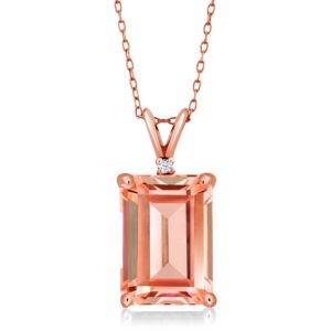 gem stone king 18k rose gold plated silver peach nano morganite pendant necklace for women (6.32 cttw, gemstone october birthstone, emerald cut 14x10mm, with 18 inch silver chain)