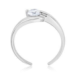 AVORA 925 Sterling Silver Adjustable Solitaire Toe Ring with Simulated Diamond CZ